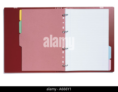 An open red folder with dividers lined paper and pen Stock Photo - Alamy