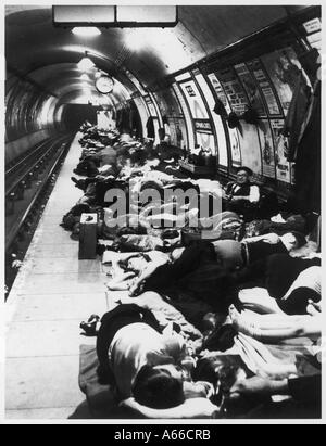 Londoners sheltering on the platform of a station on the Tube ...