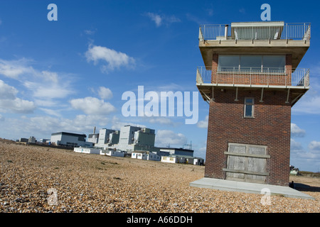 Coast guard lookout tower and Dungeness Power Station Stock Photo - Alamy