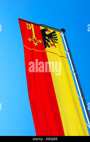 Switzerland flag and Geneva Coat of Arms flag in alternation at Geneva ...