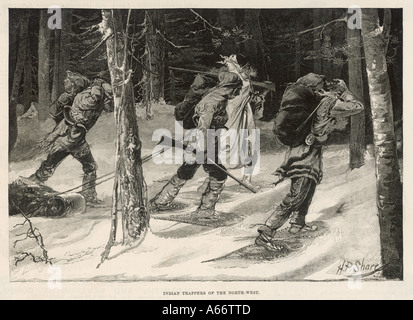 Native Canadian trappers of the Northwest, trudging through a snowy ...