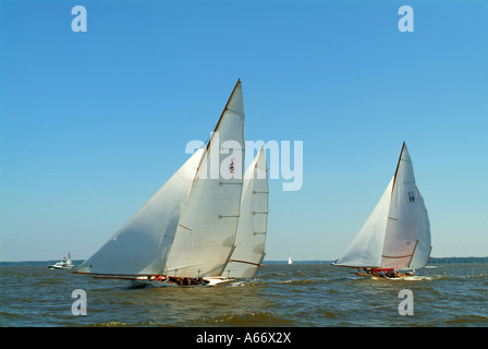 Log canoe sailboat racing on a Chesapeake Bay region river Stock Photo ...