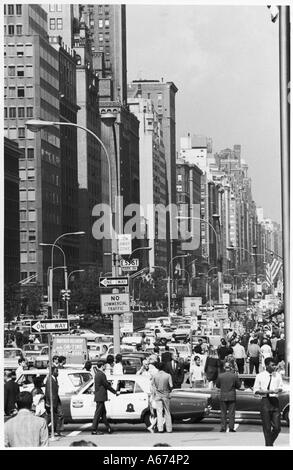 1960s, historical, street, New York, high rise building being ...
