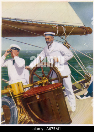 King George V on his yacht "Britannia" during the racing at Cowes ...