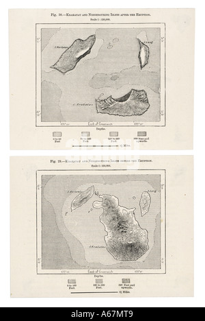 Krakatoa & neighbouring islets after the eruption. Indonesia, 1885 ...
