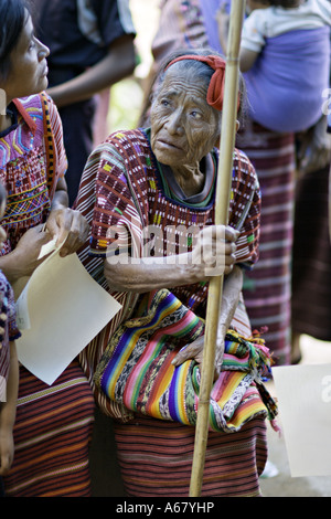 GUATEMALA ACAL An elderly Maya Mam woman in traditional dress of ...