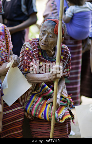 GUATEMALA ACAL An elderly Maya Mam woman in traditional dress of ...