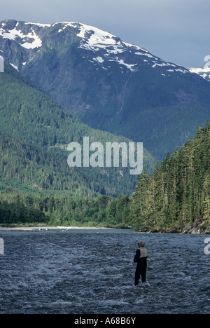Angler steelhead fishing in the scenic Bulkley Valley, British Columbia ...