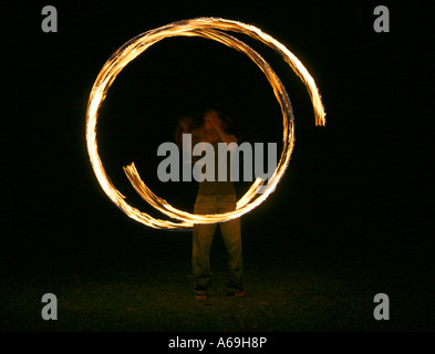 Man twirling fire sticks at festival in Australia Stock Photo - Alamy