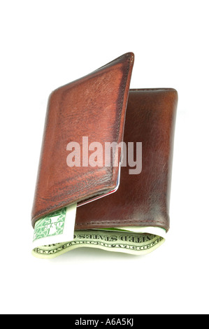 Us dollar cash in leather on white background Stock Photo - Alamy