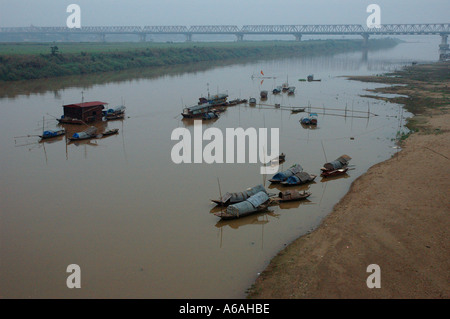 Song Hong Red River from the Long Bien Bridge Hanoi Vietnam South East ...