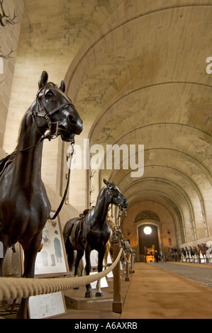 Interior of Grand Stables with life size model horses Chantilly France ...