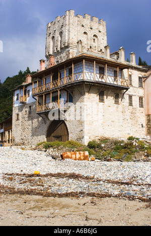 Harbour of Bulgarian monastery Zograf on Mount Athos peninsula, Greece ...