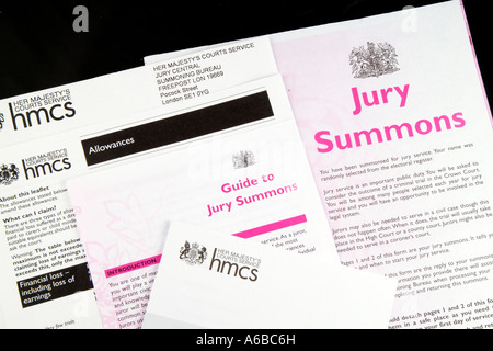 Jury summons papers. England UK. Issue by Her Majestys Court Service ...