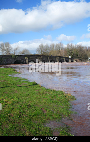 Flooded River Usk at Usk road bridge in Abergavenny in Monmouthshire ...