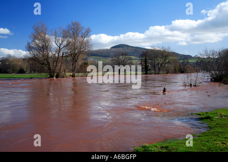 Flooded River Usk and Usk valley taken from the Usk road bridge in ...