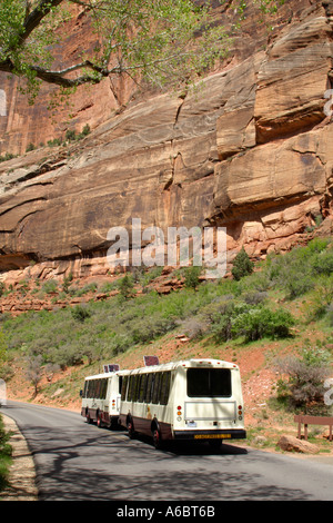 propane powered shuttle bus transports tourists in Zion National Park ...