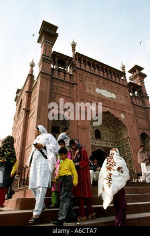 Front view of beautiful ancient Badshahi mosque with courtyard built by ...