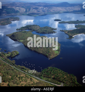 Loch Lomond aerial birdseye view from above showing islands in the ...
