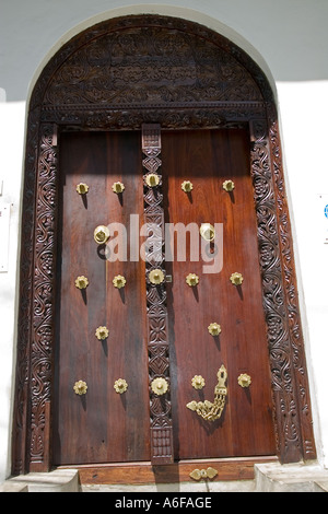 Intricately carved traditional Swahili door in Old Town Mombasa Kenya ...