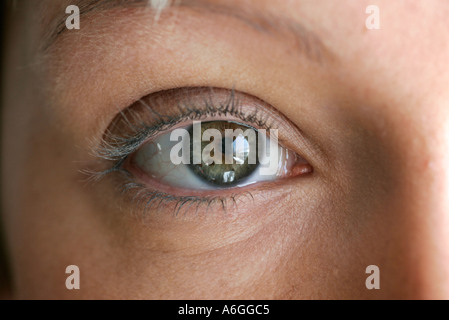 FEMALE EYE CLOSE UP WITH CAMERA LENS IN CENTRE OF PUPIL Stock Photo - Alamy