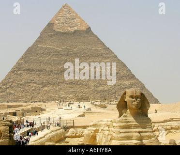 EGYPT Giza Sphinx with Pyramid of Kephren Behind vertical deep blue sky ...