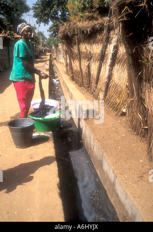 Woman washing clothes in Gambia river, Niokolo Koba national park ...