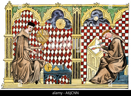 Monk Copyist copying manuscript Stock Photo - Alamy