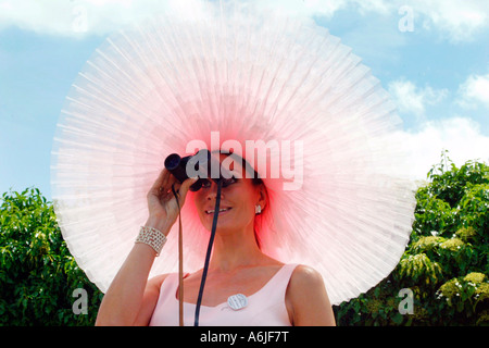 Woman in a fancy hat at horse races, Royal Ascot, Great Britain Stock ...