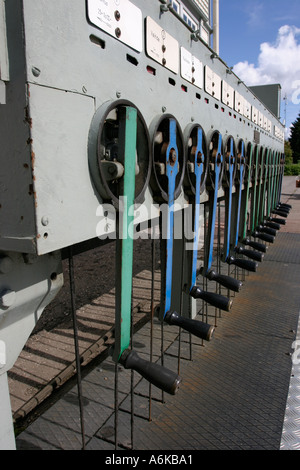 Old railroad switch control handles Stock Photo - Alamy