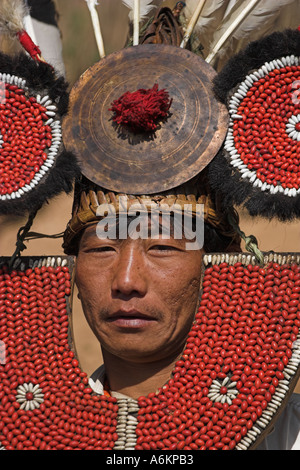MYANMAR Naga man from Taungkul tribe wearing traditional headdress made ...