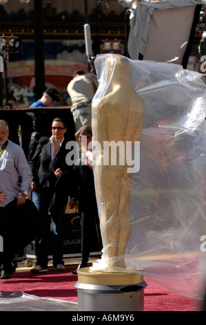 Back view of human size Oscars statue as decoration for the red carpet ...