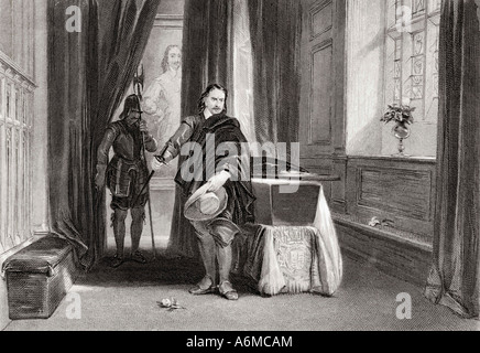 Oliver Cromwell viewing the dead body of King Charles I, 1649 Stock ...