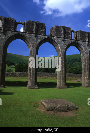 Llanthony Priory Nave arches and Hatterall Ridge hill in background in ...