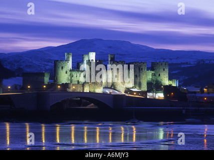 Conwy Castle at night in snow Conwy North Wales UK Stock Photo - Alamy