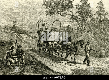 A line of American Civil War union re-enactors on the battlefield with ...