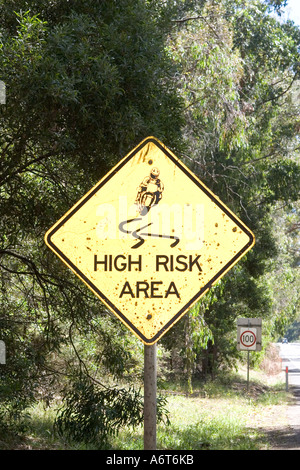 High risk area for motor bikes road sign Stock Photo - Alamy