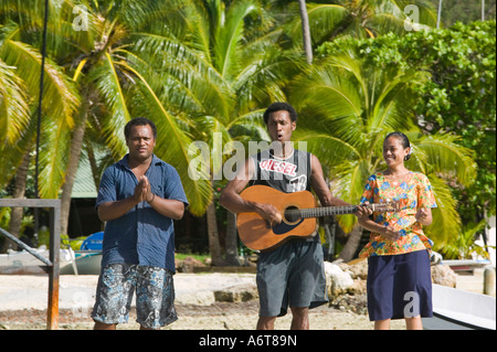 Greeting holiday makers to Walu beach resort, Malolo island, Mananucas ...