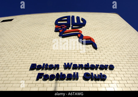 BWFC logo red blue brick wall bolton wanderers football club stadium ...