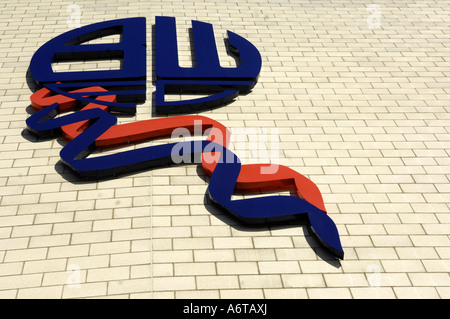 BWFC logo red blue brick wall bolton wanderers football club stadium ...
