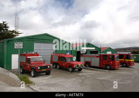 Fire station and engines in Stanley, capital of Falkland Islands, South ...