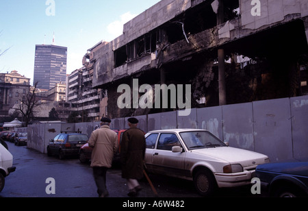 Bombed buildings during NATO airstrikes on Belgrade Serbia in 1999 ...