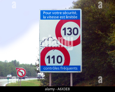 French motorway speed limit of 110 km per hour in dry weather and 130 ...