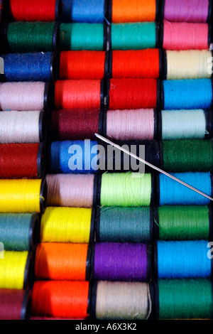 Haberdashery coloured cotton cottons reels display Stock Photo - Alamy