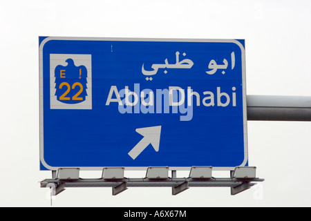 Road signs along Sheikh Zayed road running between Dubai and Abu Dhabi ...