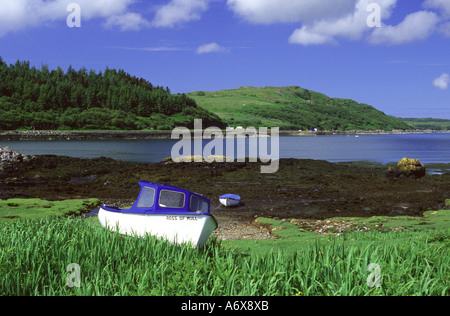View of the village of Bunessan Isle of Mull Scotland with the town ...