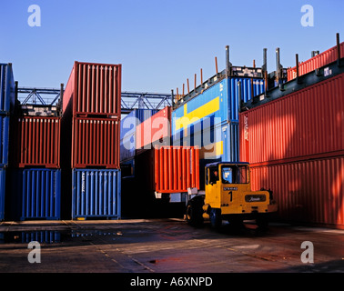 Swedish containers stacked at a container terminal and docks, Sweden ...