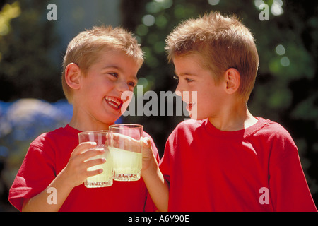 portrait of twin brothers drinking lemonade Stock Photo - Alamy