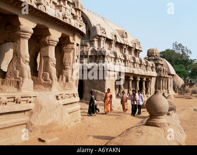 Group of rock cut temples called the Five Rathas 5 chariots dating from ...
