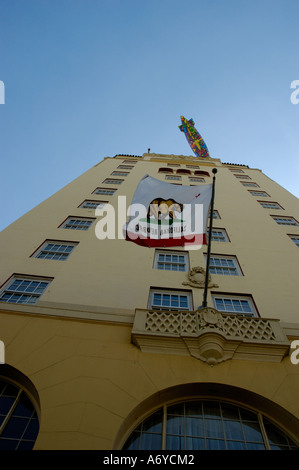 Colorful blimp flying over the Roosevelt Hotel in Hollywood California ...